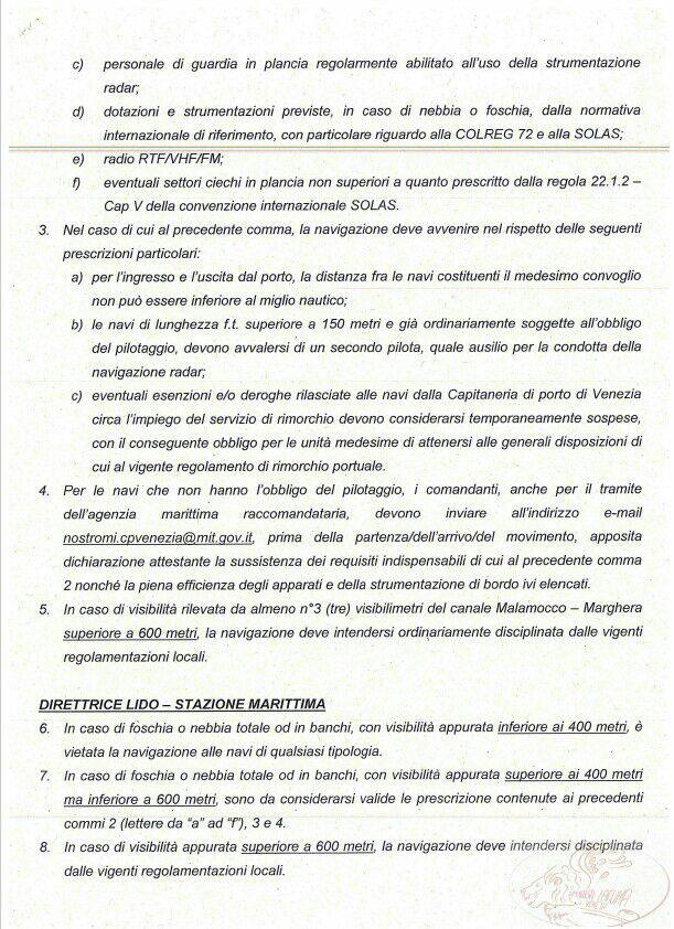 Ordinanza CP 143/2016: Navigazione con nebbia.