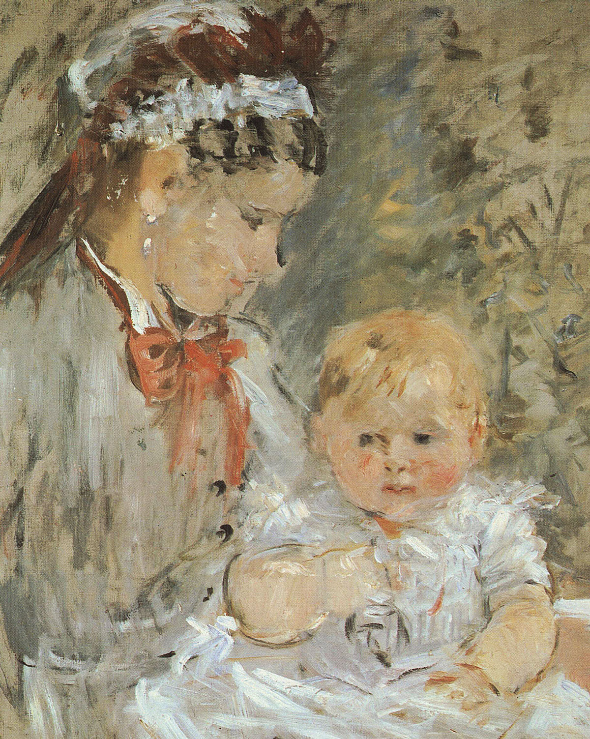 Enfant dans les roses trémières