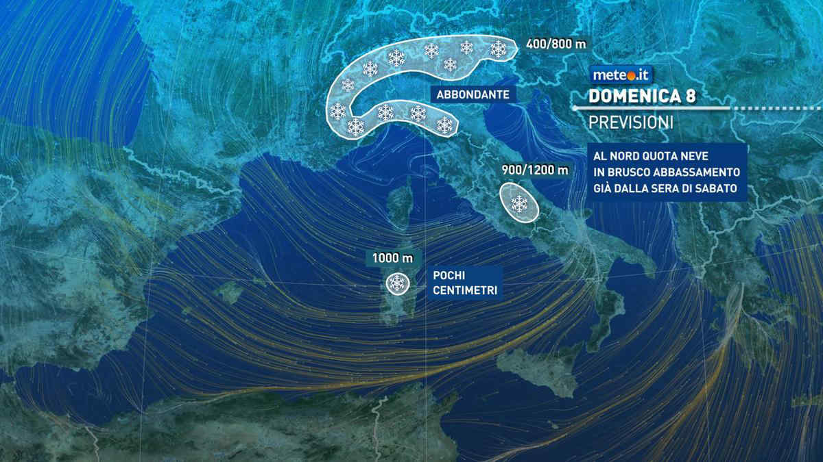 Meteo: tempesta dell'Immacolata in arrivo! Neve abbondante, forti piogge e venti oltre i 100 km/h