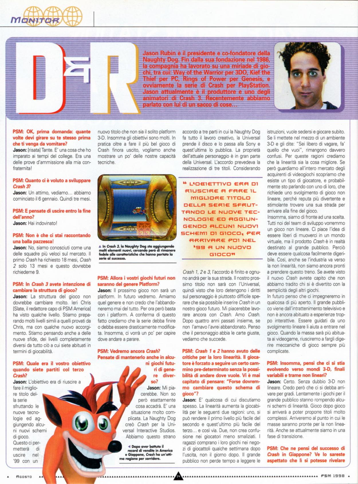 Intervista di PSM a Jason Rubin per Crash Bandicoot Warped