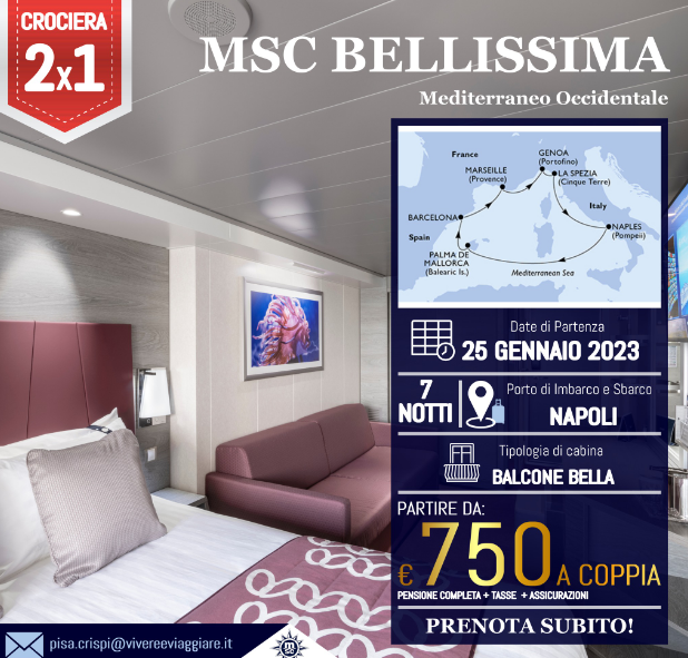 Last second MSC Crociere cabina con Balcone crociere 7 notti a 375€ tasse e assicurazioni incluse