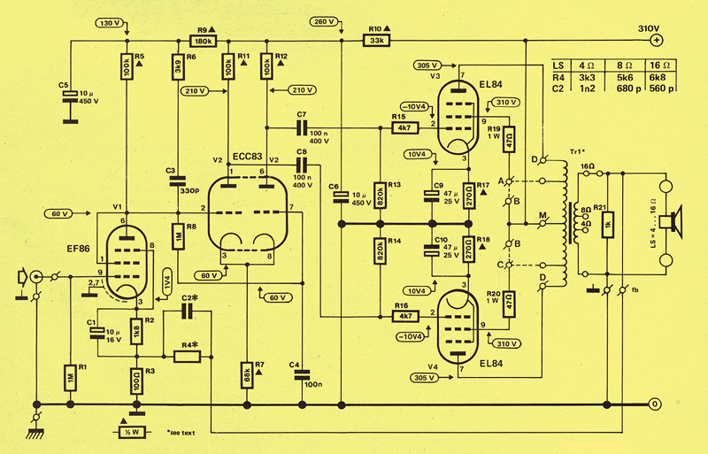 Amplificatore con EL84 in controfase