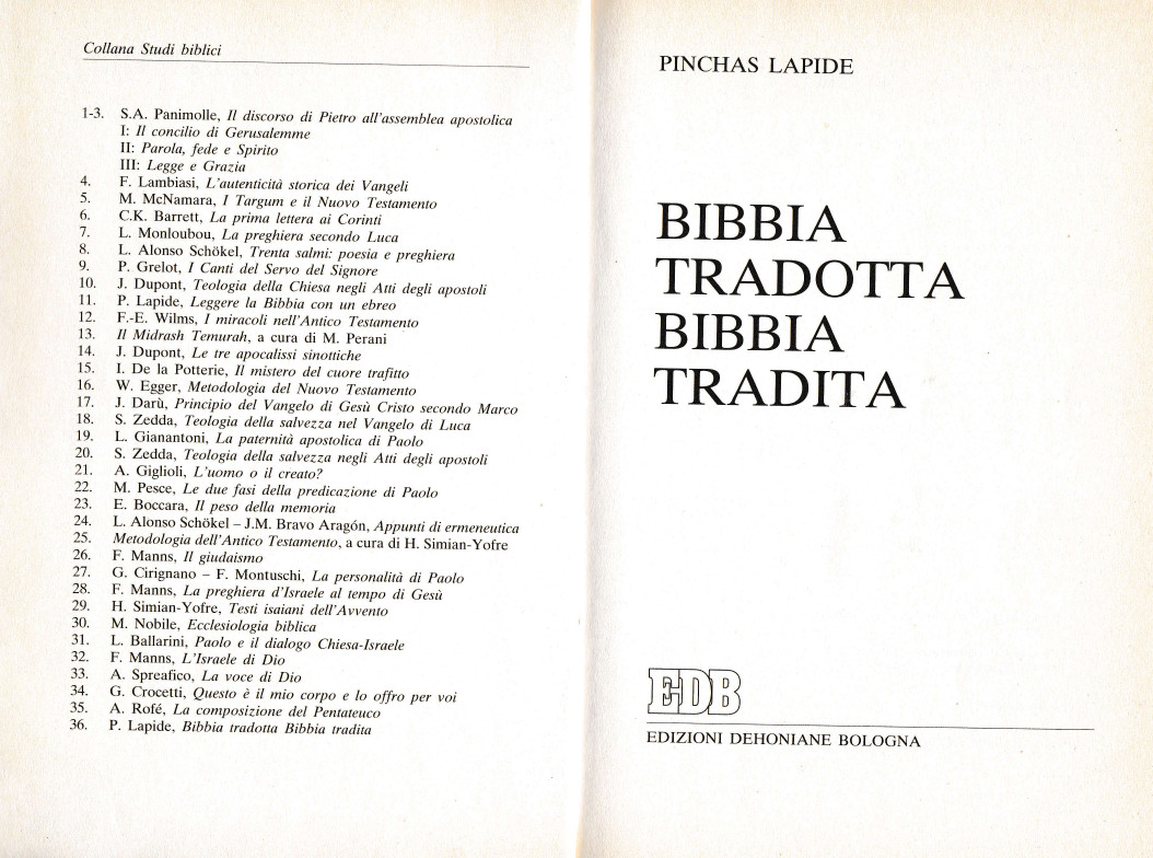 Bibbia Tradotta Bibbia Tradita