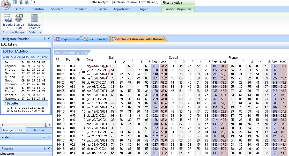 archivio Lotto Analyzer - inesattezze