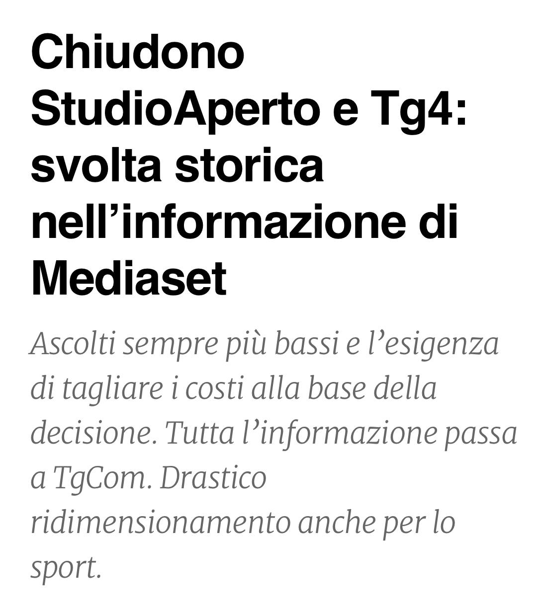 CHIUDONO INFORMAZIONE MEDIASET TG4 STUDIO APERTO